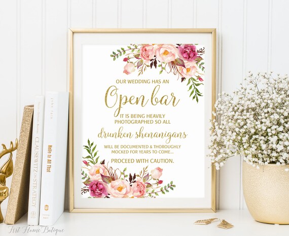 Open Bar Sign Floral Open Bar Wedding Sign Wedding Bar Sign | Etsy