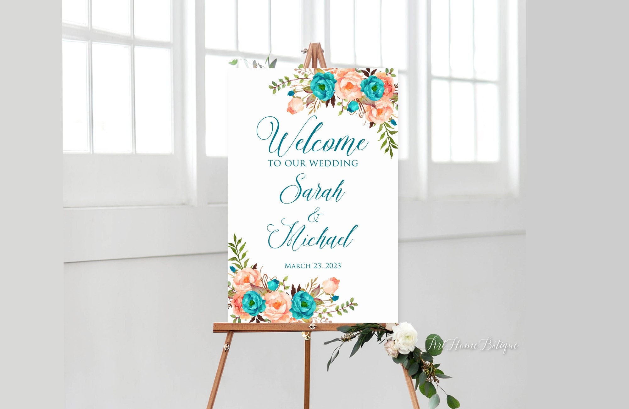 Wedding Welcome Sign Teal and Coral Wedding Welcome Sign - Etsy