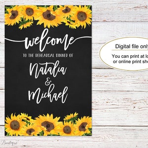 Sunflowers Rehearsal Dinner Welcome Sign, Chalkboard Rehearsal Dinner ...