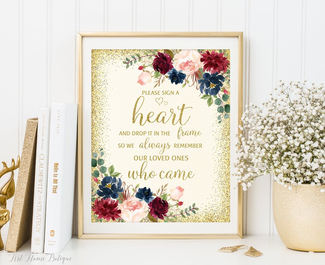 Please Sign A Heart Sign, Heart Drop Guest Book Sign, Sign a Heart and ...