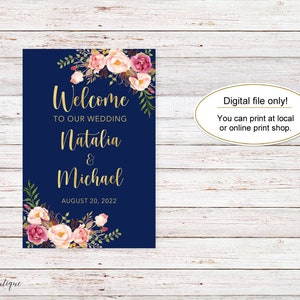 Navy Wedding Welcome Sign Navy and Pink Wedding Sign Blue - Etsy
