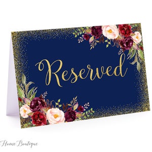 Reserved Sign, Wedding Reserved Sign, Reserved Seating Sign, Navy Gold ...