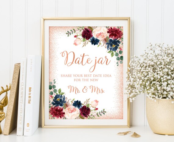 Date Jar Sign Date Night Wedding Sign Floral Wedding Sign | Etsy