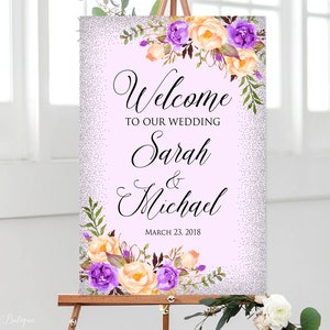 Orange and Purple Welcome Wedding Sign, Fall Wedding Welcome Sign ...