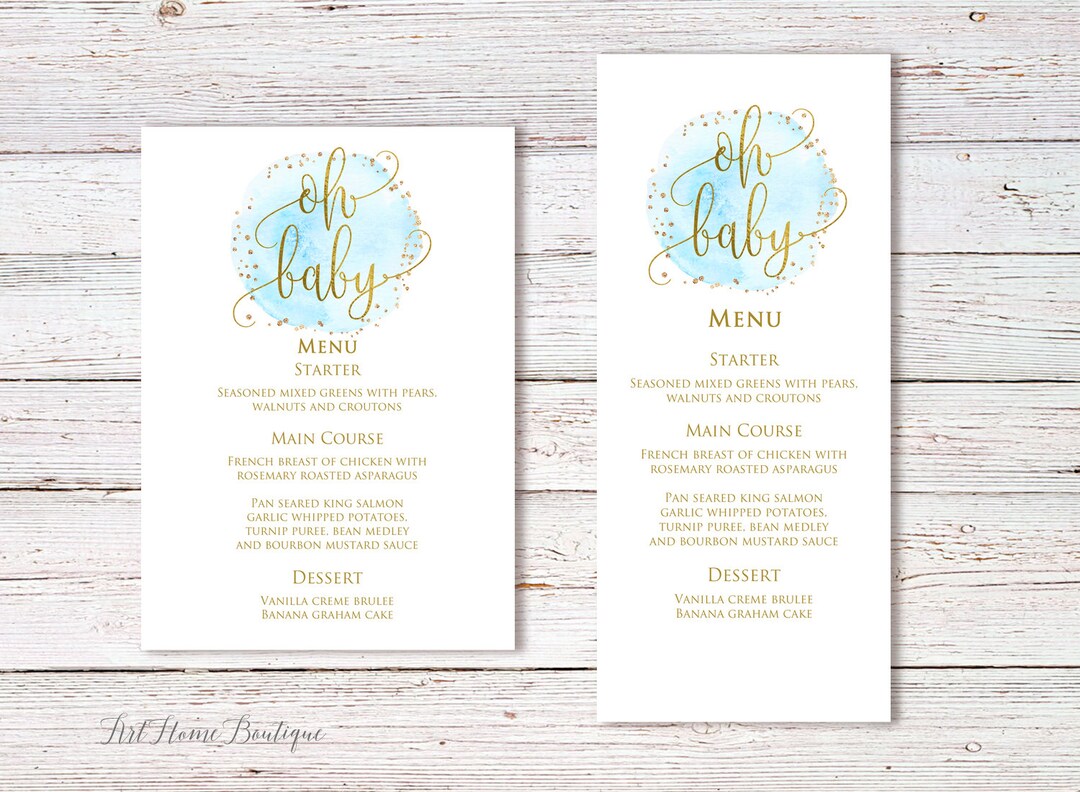 Baby Shower Menu Card, Blue and Gray Menu Card, Printable, BS054 - Etsy