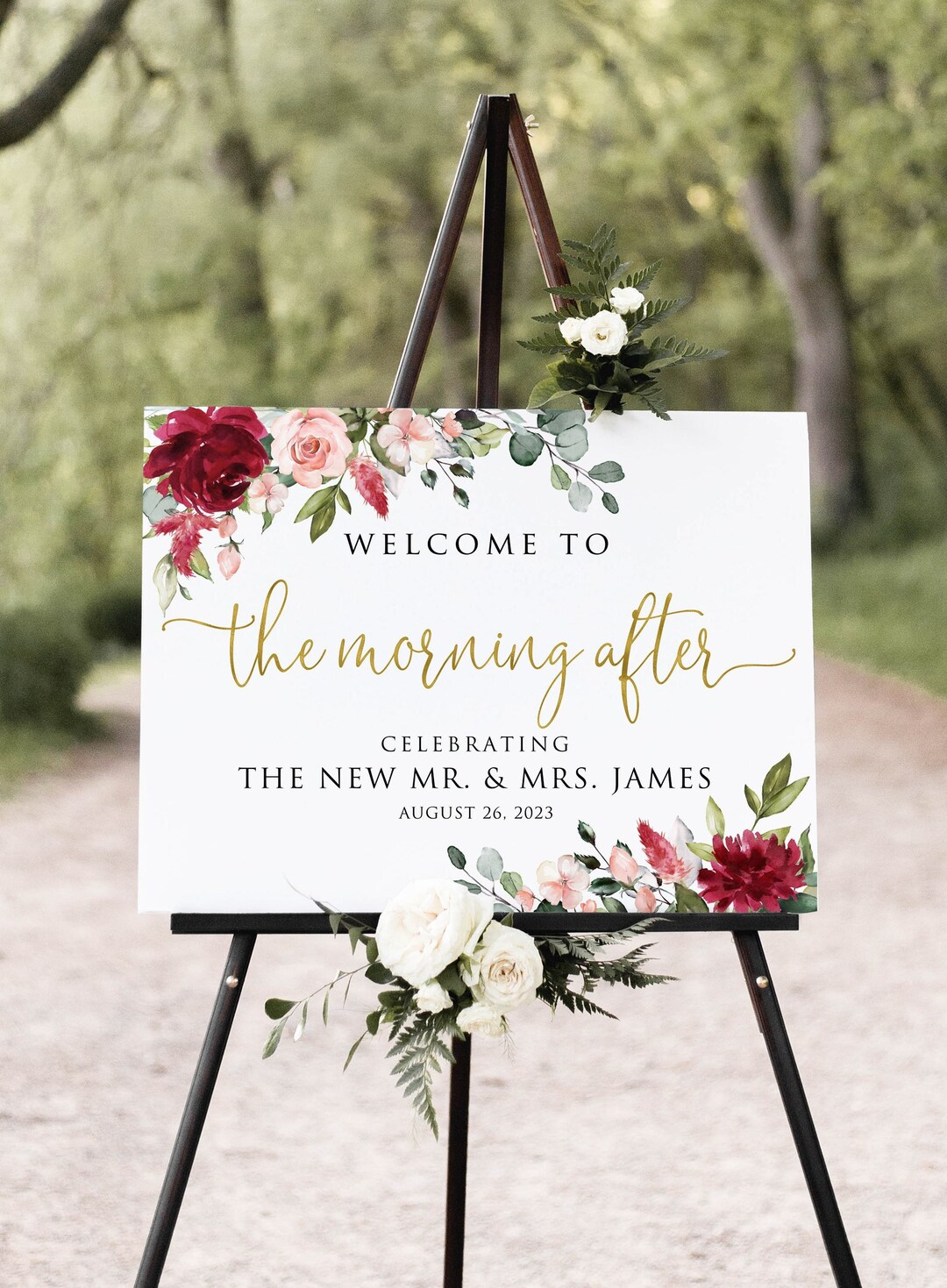 Welcome to the Morning After Sign, Burgundy Pink Wedding Brunch Welcome ...