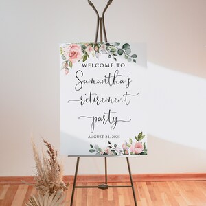 Pink Retirement Party Welcome Sign, Greenery Retirement Celebration ...