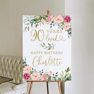 Floral 90th Birthday Party Welcome Sign, 90 Years Loved, Digital File ...