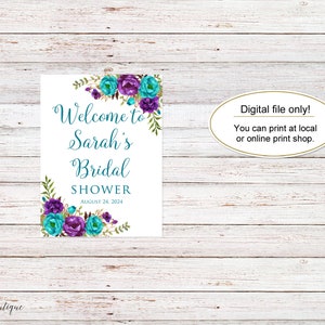 Teal Bridal Shower Welcome Sign, Large Welcome Sign, Teal and Purple ...
