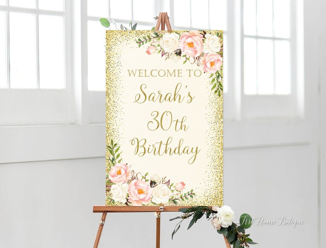 Birthday Welcome Sign, Blush and Gold Welcome to Birthday Sign, Ivory ...