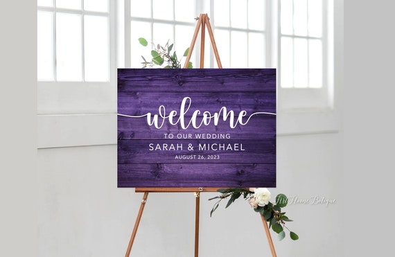 Rustic Purple Wedding Welcome Sign Rustic Purple Welcome - Etsy