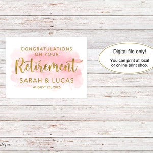 Pink Gold Retirement Celebration Sign, Watercolor Retirement Party ...