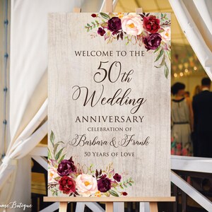 50th Anniversary Welcome Sign, 50th Anniversary Decoration, Rustic ...