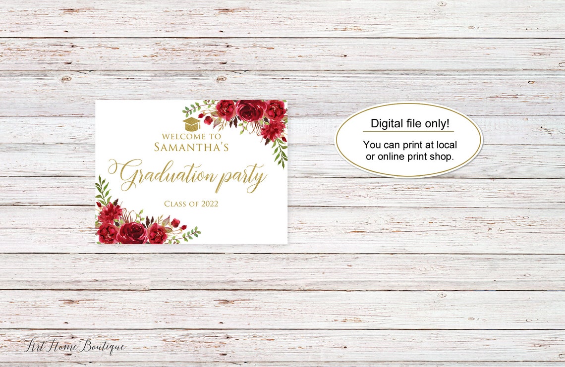 Red and Gold Graduation Party Welcome Sign Floral Graduation - Etsy