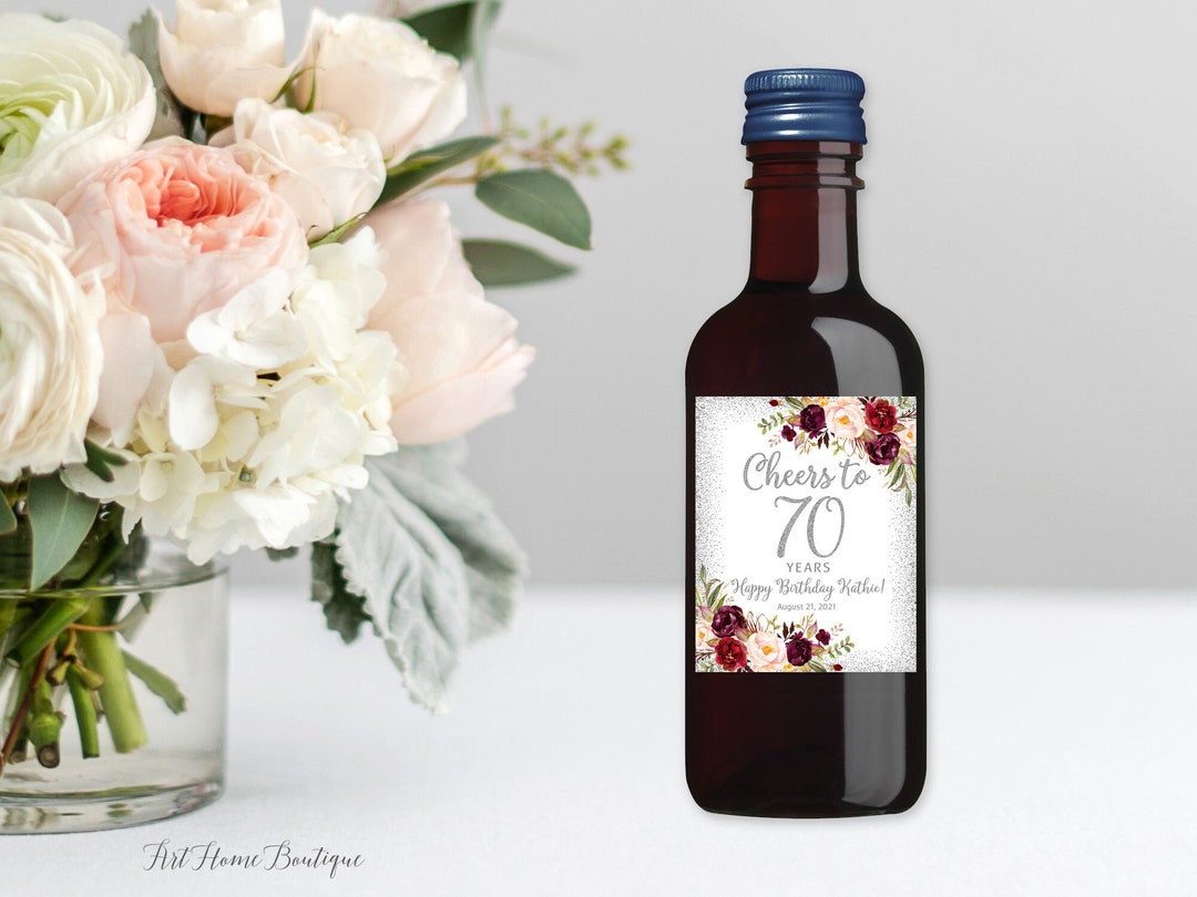 Mini Wine Bottle Labels, Personalized Wine Labels, Burgundy and Silver ...
