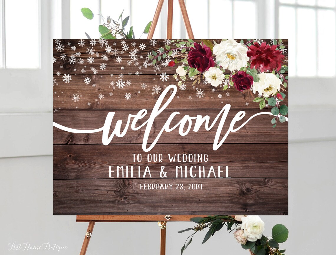 Rustic Winter Wedding Welcome Sign Snowflakes Welcome Wedding - Etsy