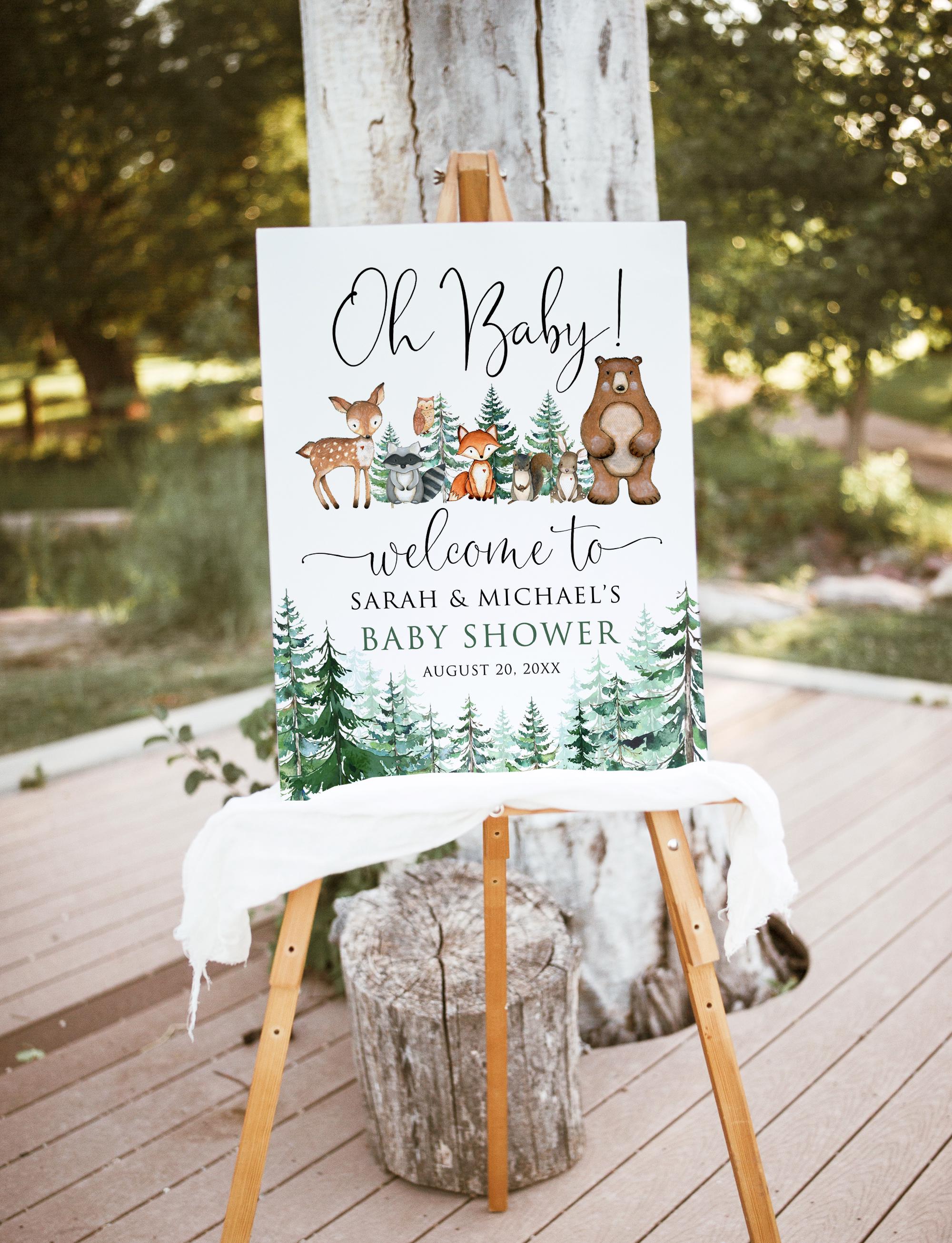 Forest Baby Shower Welcome Sign With Woodland Animals, Winter Baby ...