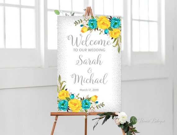 Yellow and Teal Welcome Wedding Sign Welcome Wedding Sign | Etsy