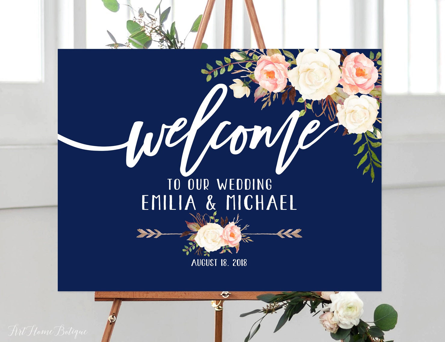Navy Welcome Wedding Sign Welcome to Our Wedding Sign - Etsy