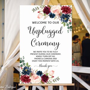 Unplugged Ceremony Sign, Floral Unplugged Wedding Sign, Unplugged Sign ...