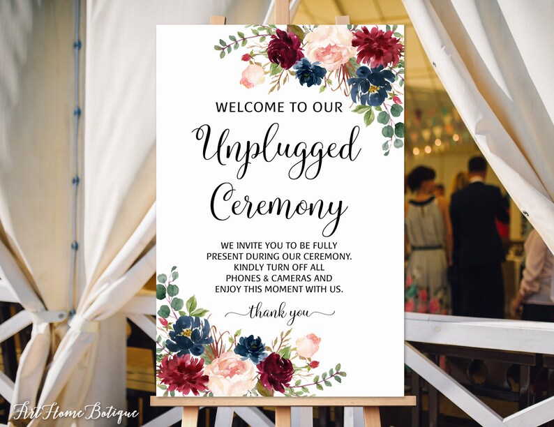 Unplugged Ceremony Sign, Floral Unplugged Wedding Sign, Unplugged Sign ...