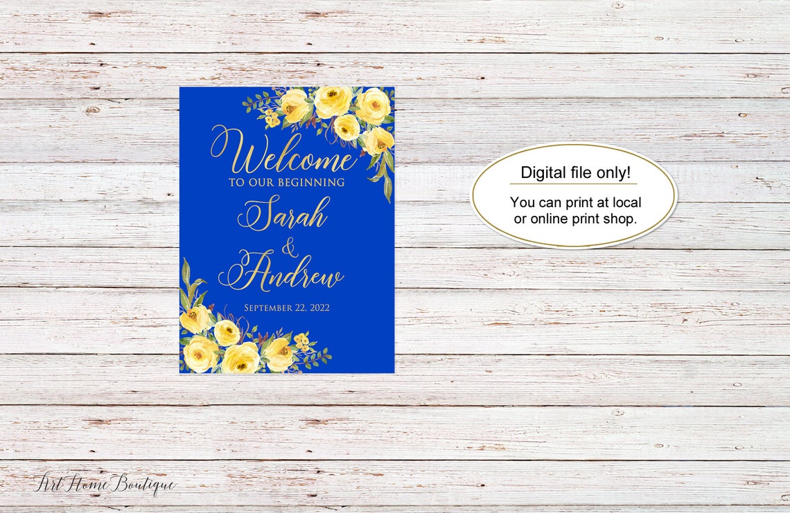 Welcome to Our Beginning Sign Royal Blue and Yellow Welcome - Etsy
