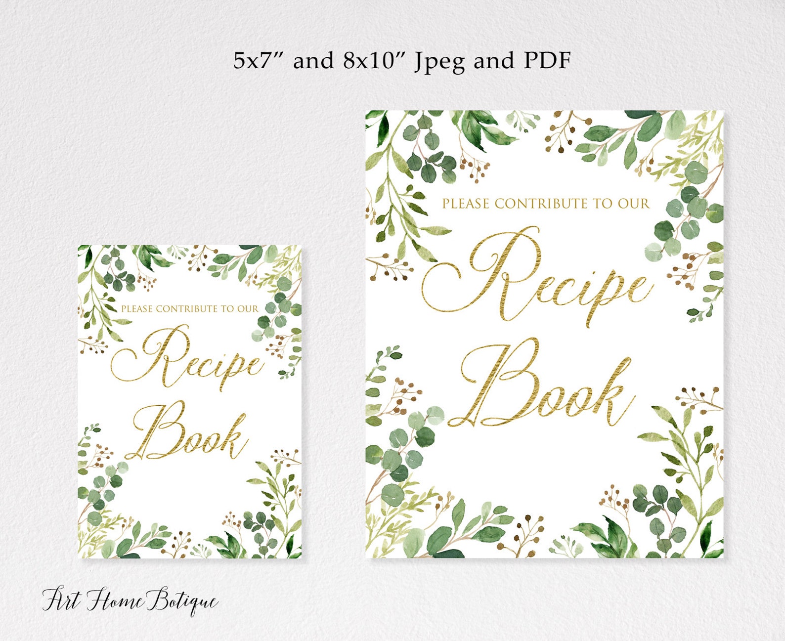 Recipe Book Sign, Please Contribute to Our Recipe Book, Greenery Recipe ...