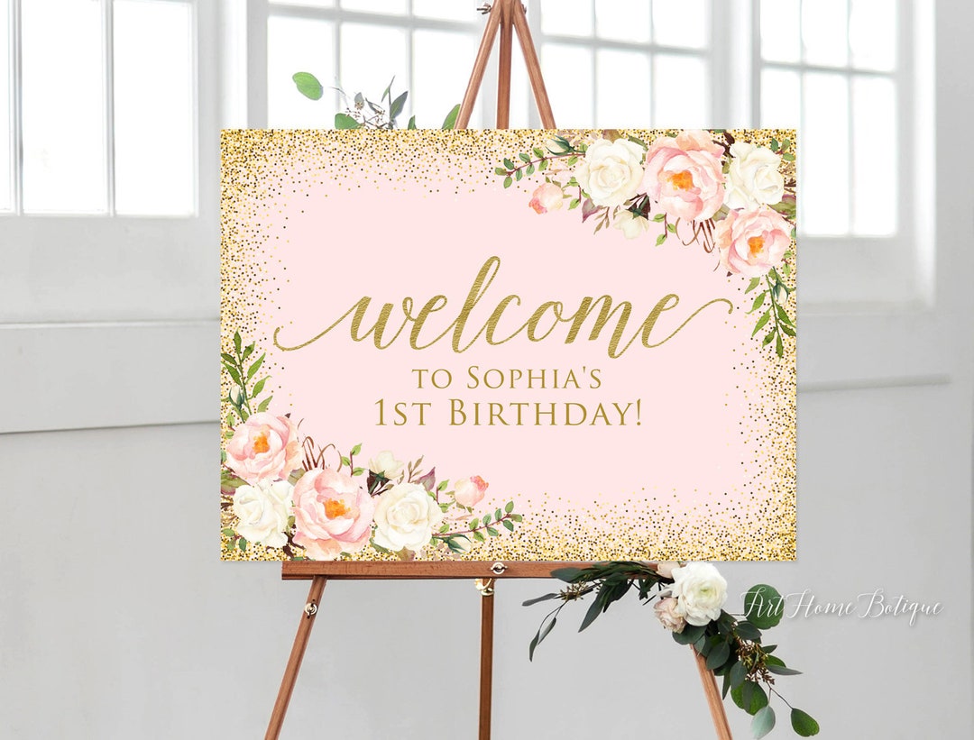 1st Birthday Welcome Sign, Blush Pink Welcome Birthday Sign, Any Age ...