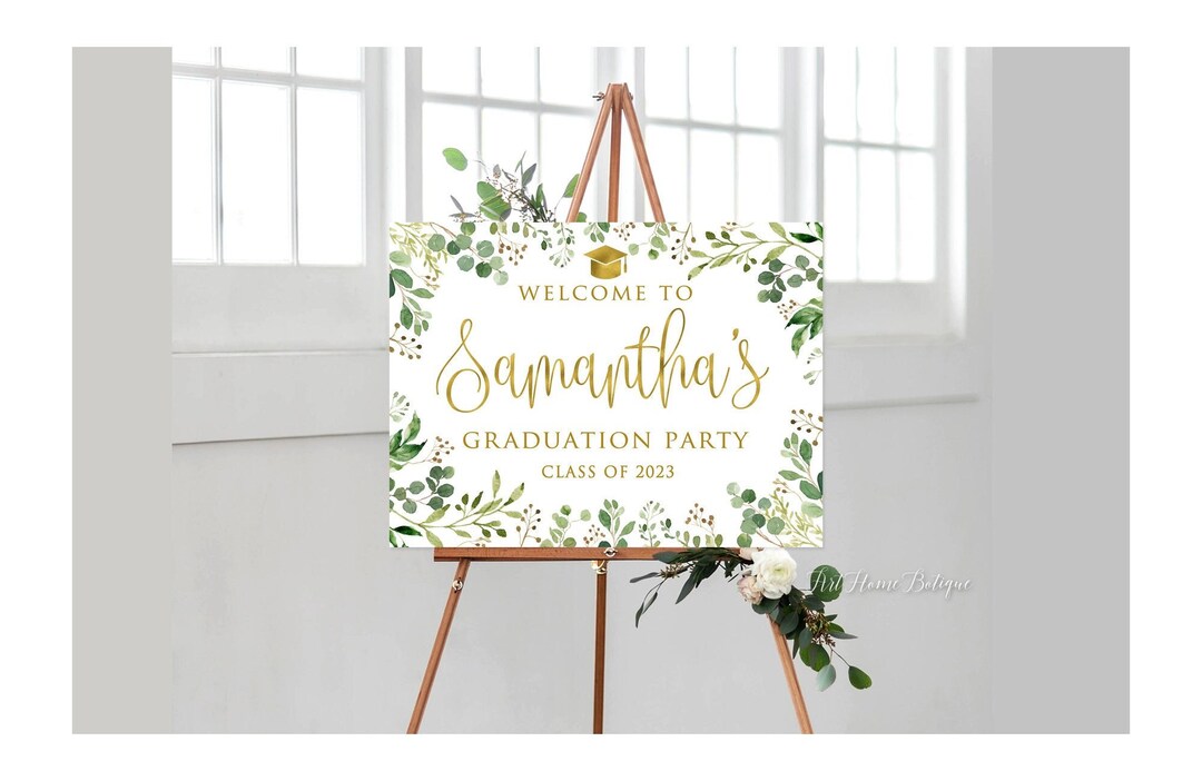 Greenery Graduation Welcome Sign, Botanical Graduation Party Welcome ...