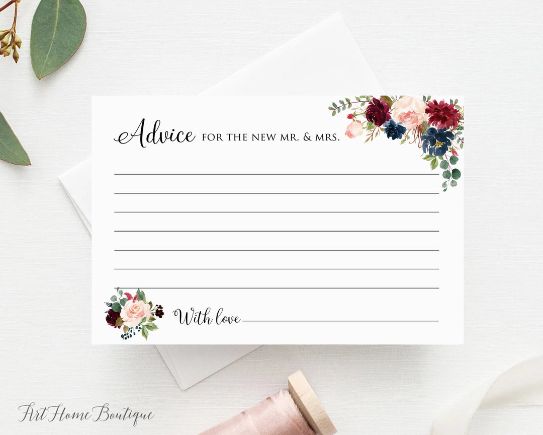 Advice Card, Wedding Advice Card Printable, Floral Advice Card ...