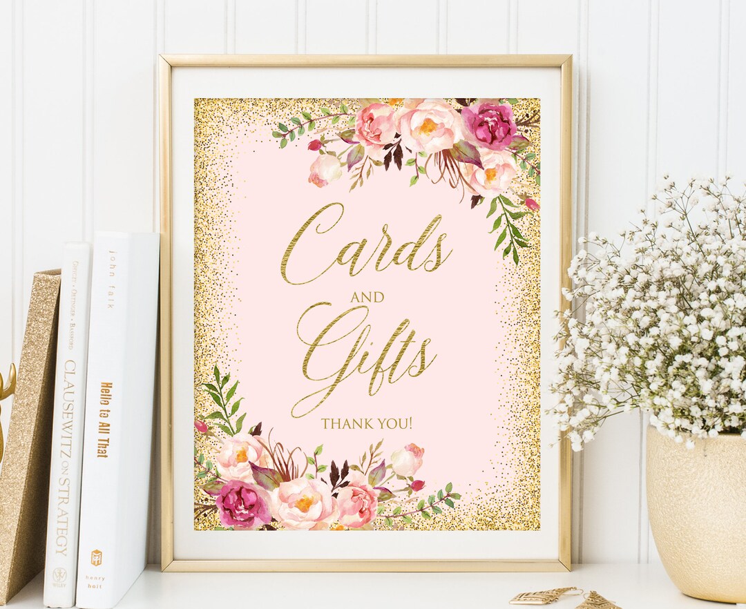 Cards and Gifts Sign, Gift Table Sign, Floral Printable Sign, Blush ...