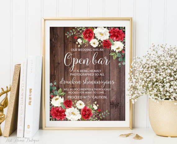 Open Bar Sign Rustic Open Bar Wedding Sign Wedding Bar Sign | Etsy