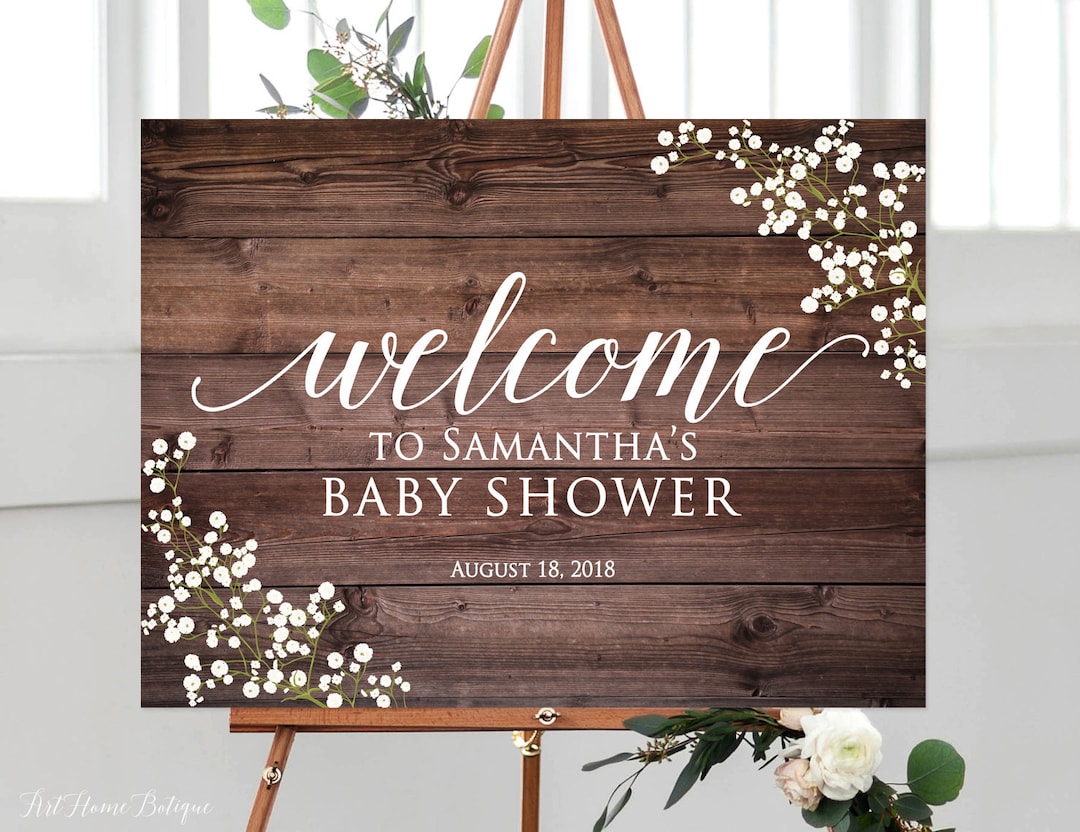 Rustic Baby Shower Welcome Sign, Baby’s Breath Welcome Baby Shower Sign ...