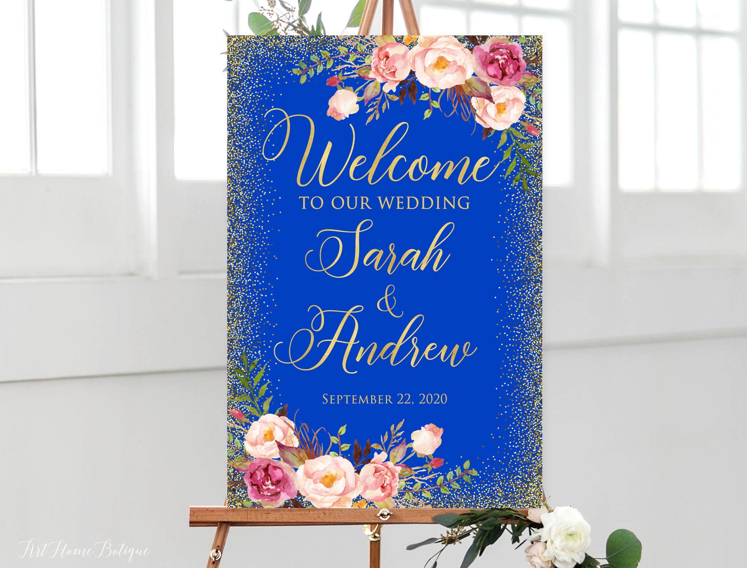 Royal Blue Welcome Wedding Sign Blue Gold Welcome Wedding - Etsy