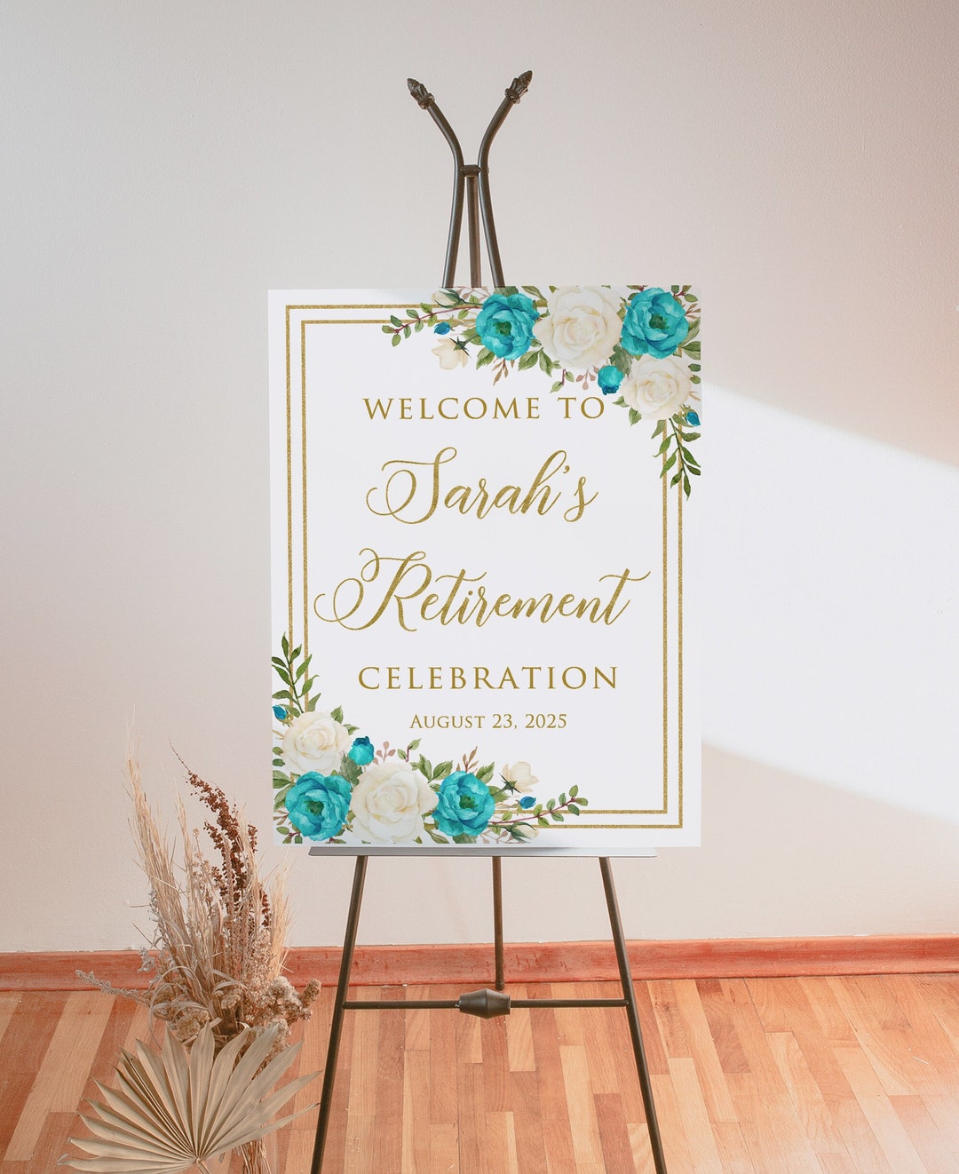 Gold Turquoise Retirement Party Sign, Teal Retirement Celebration ...