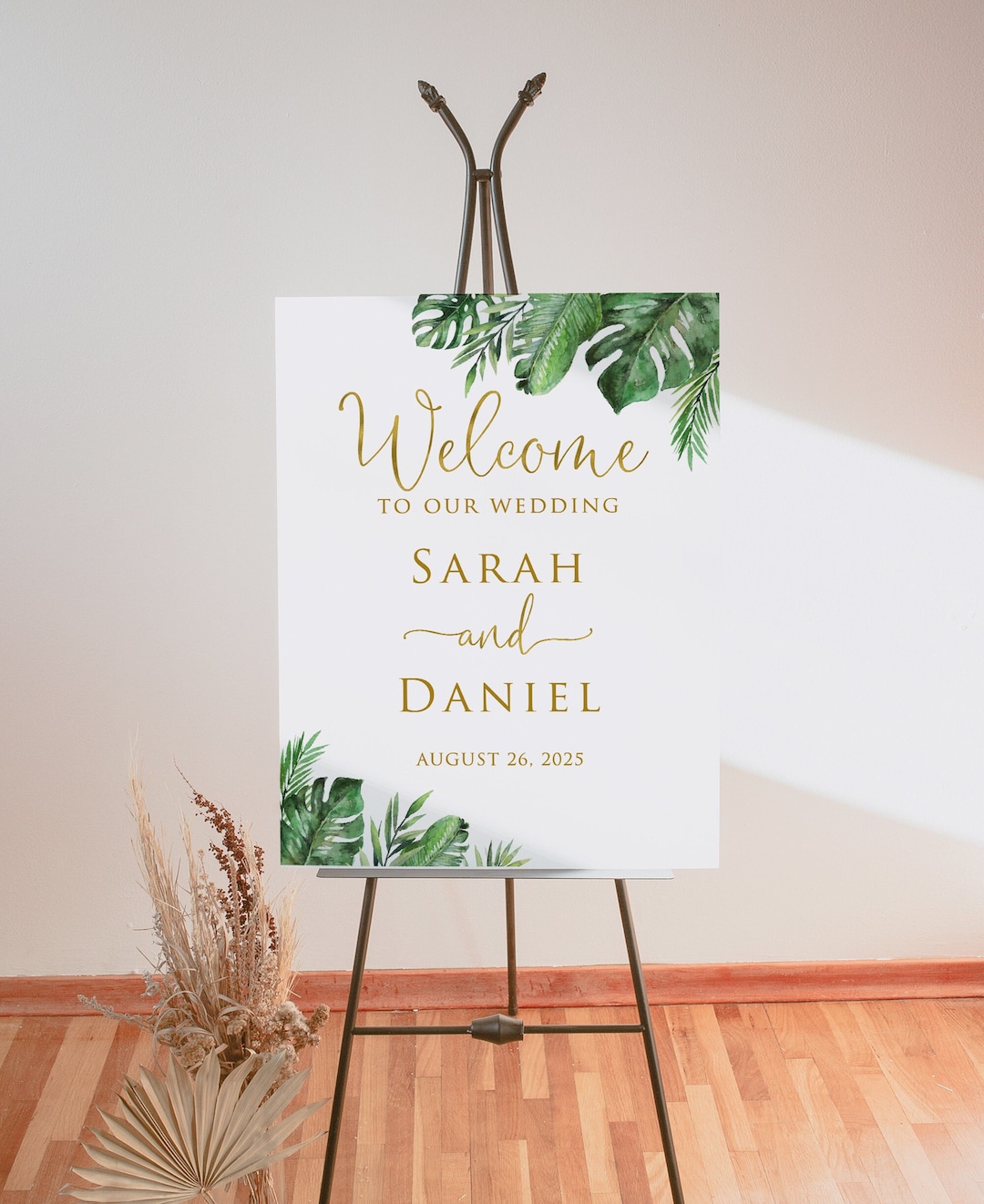 Tropical Welcome Sign, Palm Wedding Welcome Sign, Monstera Leaf, Palm ...