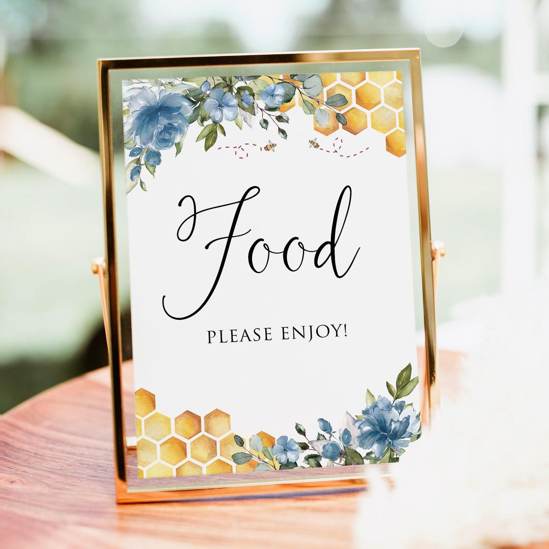 Honey Bee Food Sign, Dusty Blue Floral Food Table Sign, Digital File ...