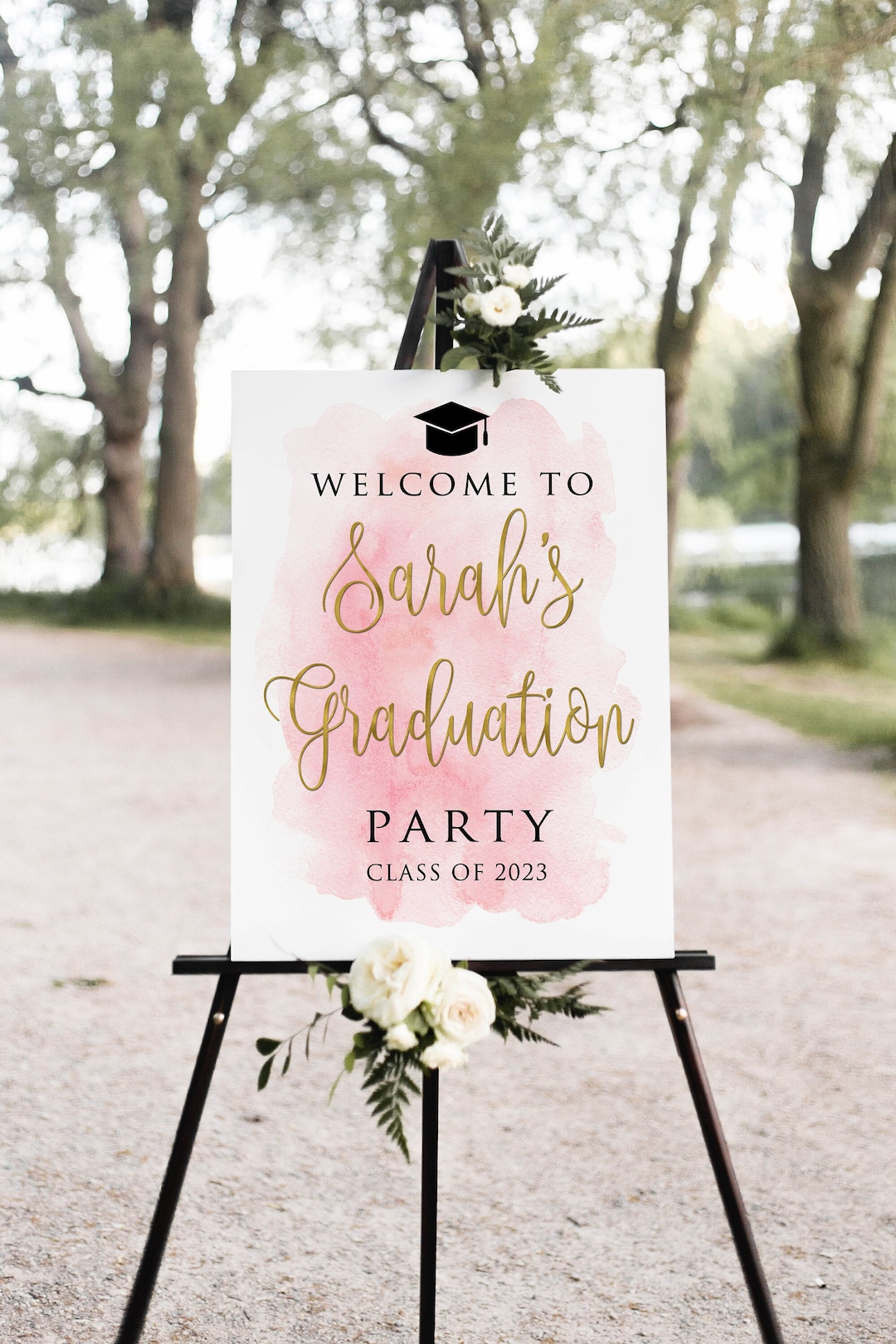 Pink Graduation Party Welcome Sign, Pink Watercolor Graduation Welcome ...