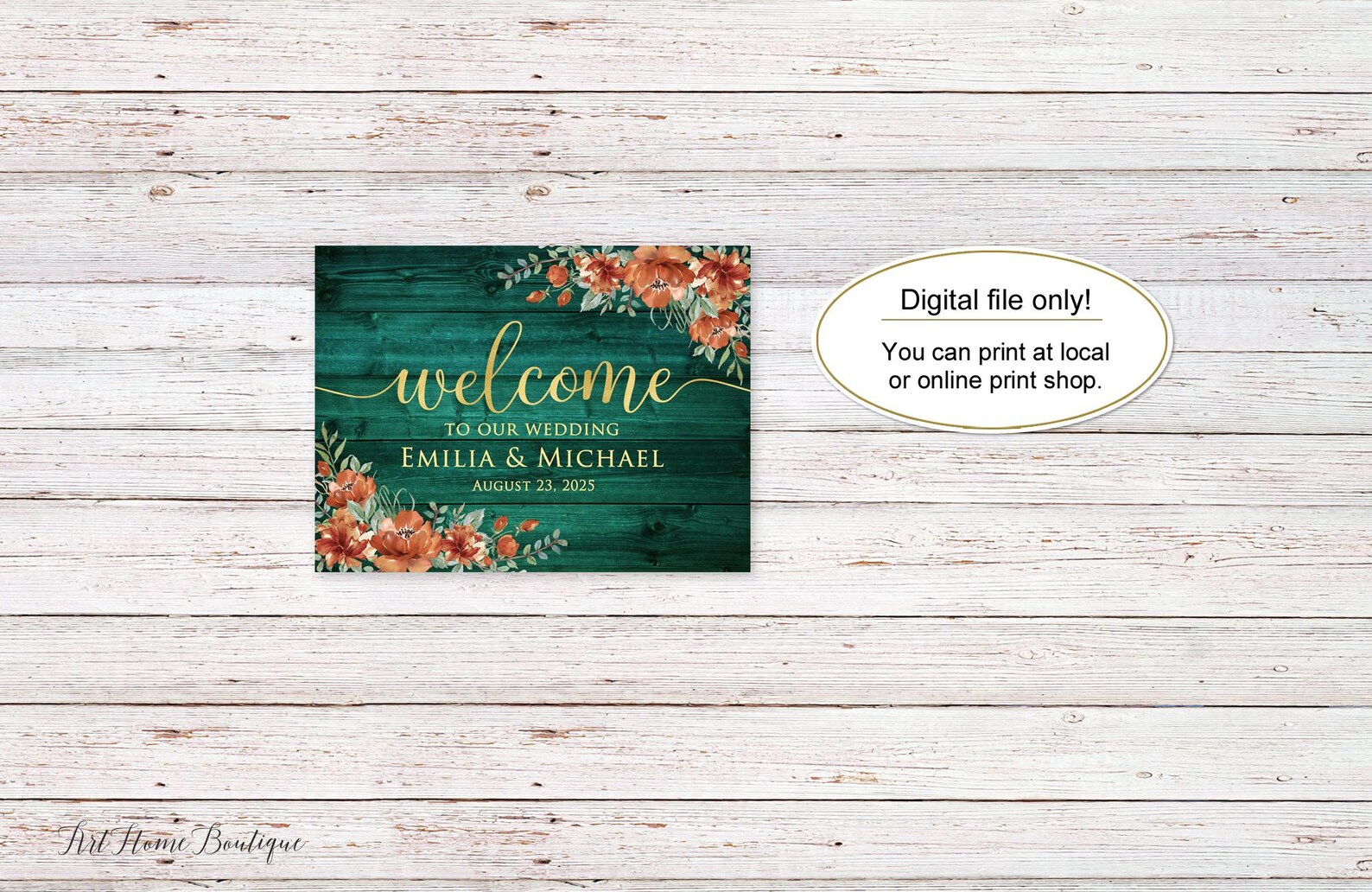 Emerald Green Wedding Welcome Sign, Burnt Orange Wedding Welcome Sign ...