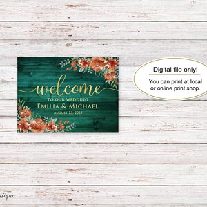 Emerald Green Wedding Welcome Sign, Burnt Orange Wedding Welcome Sign ...