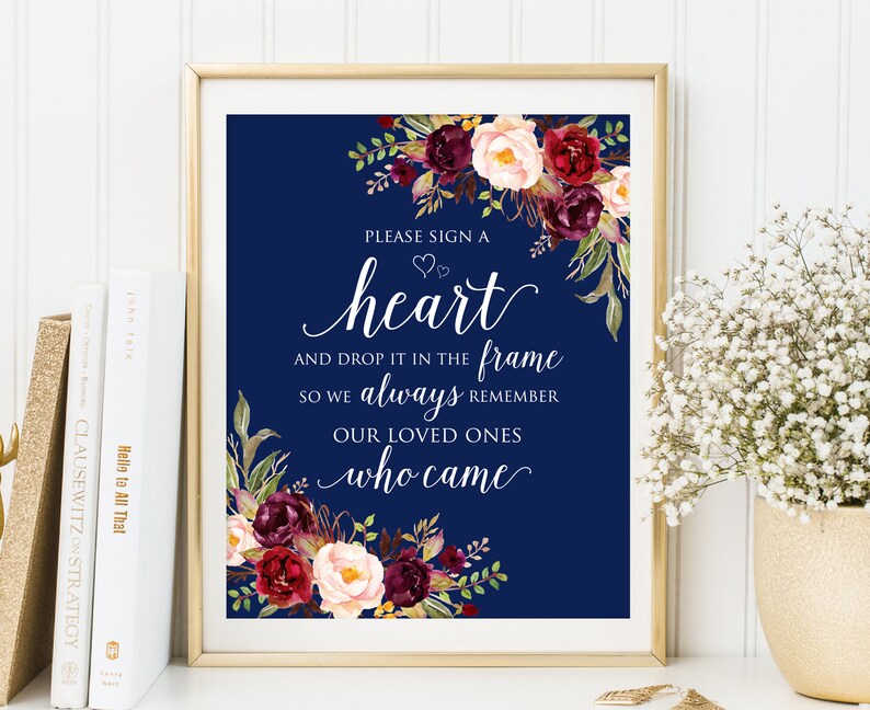Please Sign A Heart Sign, Heart Drop Guest Book Sign, Sign a Heart and ...