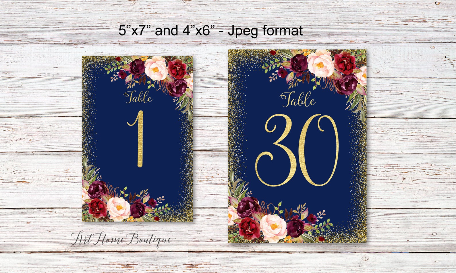 Navy Wedding Table Numbers Floral Table Numbers Birthday - Etsy