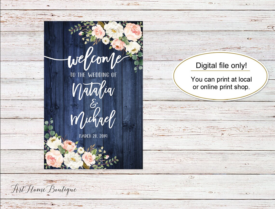 Rustic Wedding Welcome Sign Blush and White Flowers Rustic - Etsy