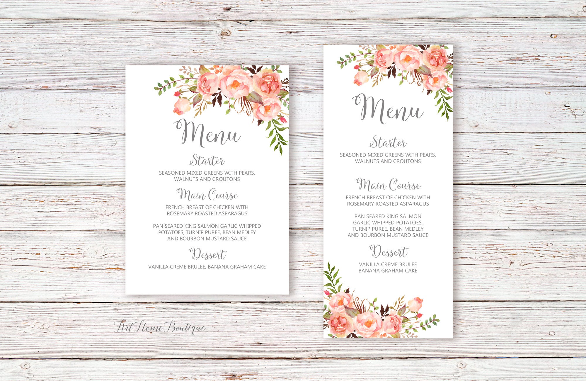 Menu Card Birthday Menu Printable Floral Menu Cards Coral | Etsy