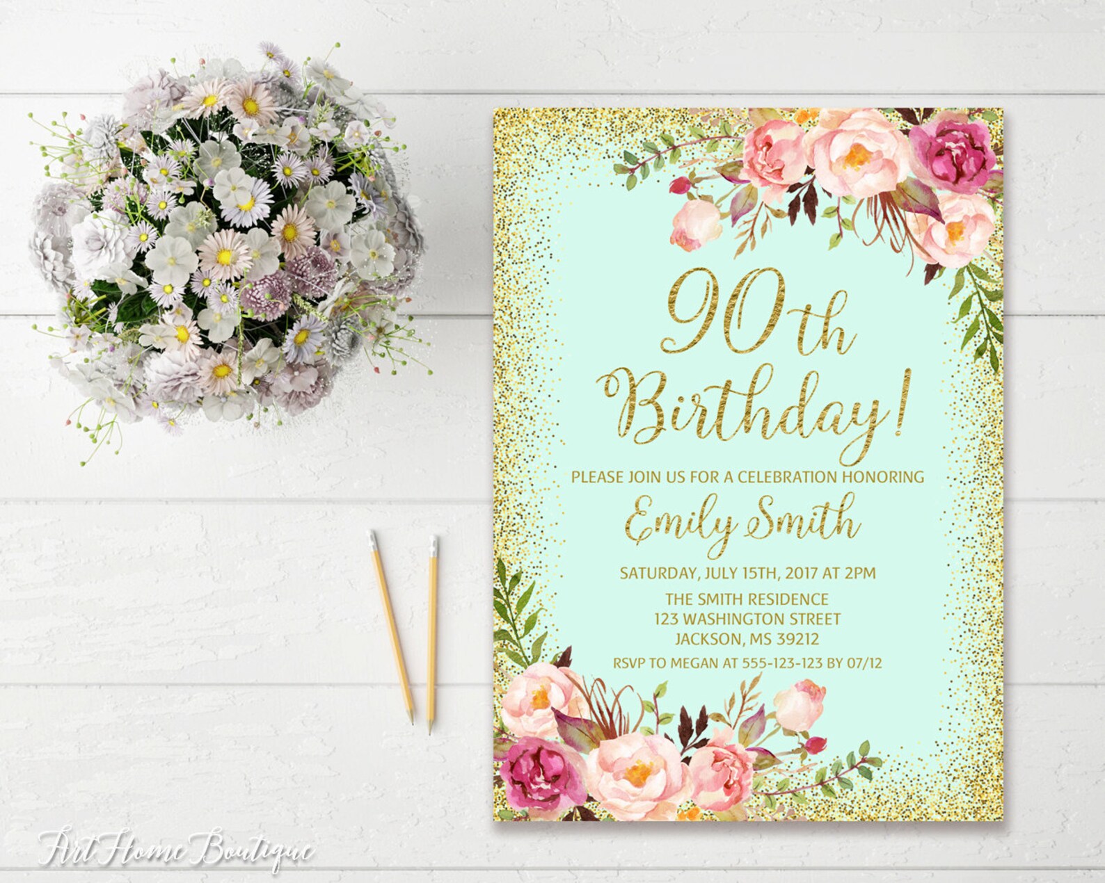 90th Birthday Invitation Any Age Women Birthday Invitation - Etsy