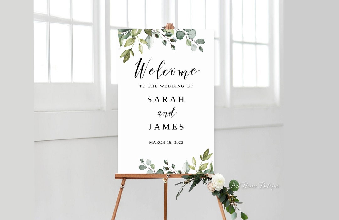Botanical Wedding Welcome Sign, Greenery Wedding Welcome Sign ...