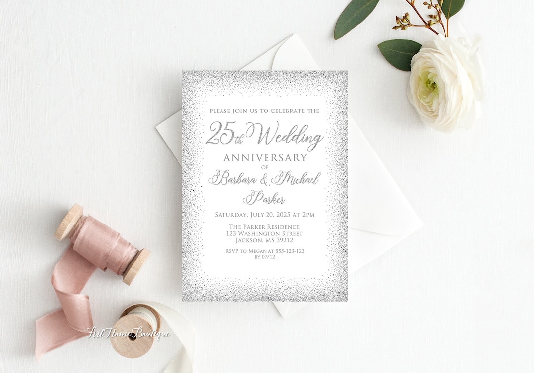 25th Anniversary Invitation, Silver Anniversary Invitation, 25th ...