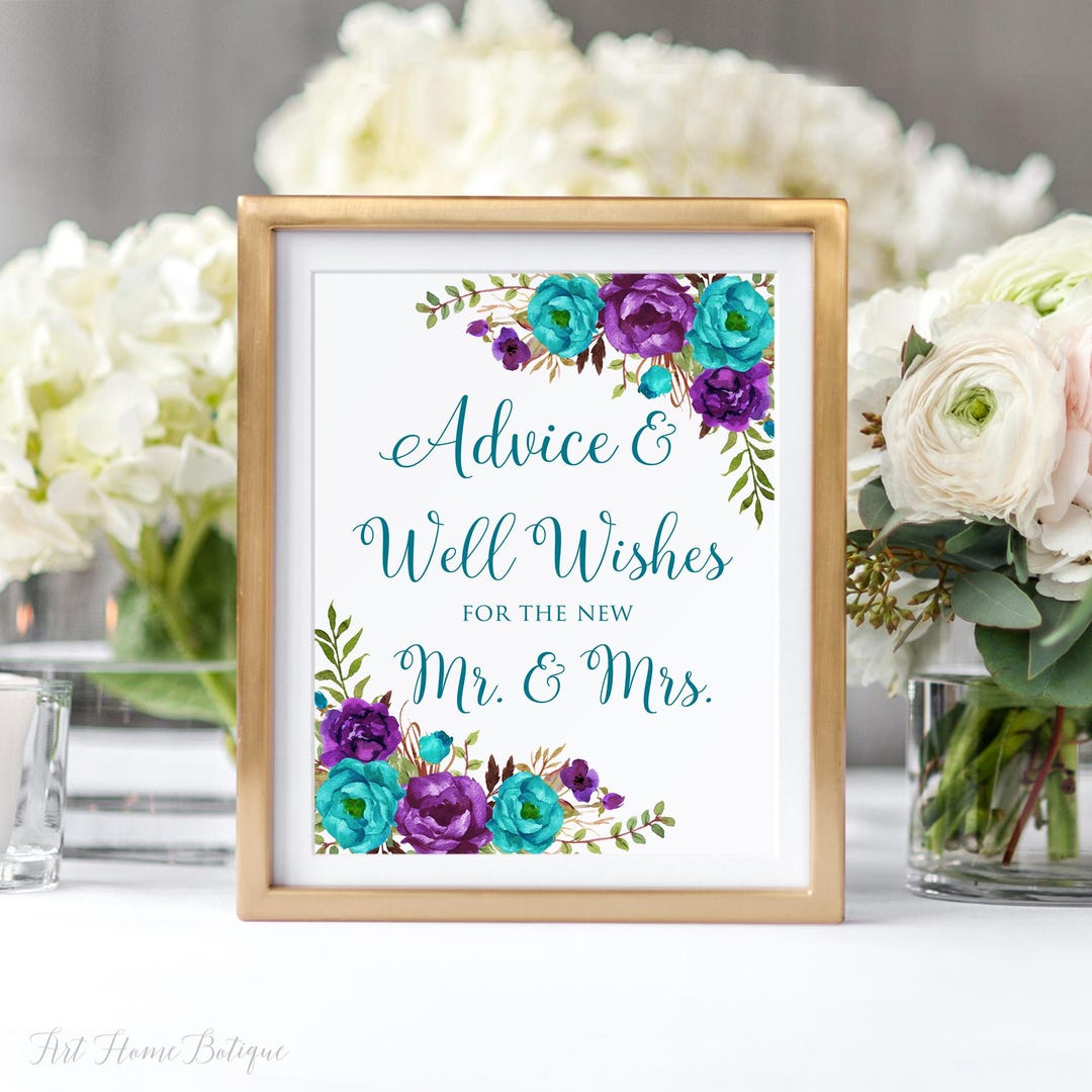 Teal and Purple Advice and Well Wishes Wedding Sign, Printable Wedding ...