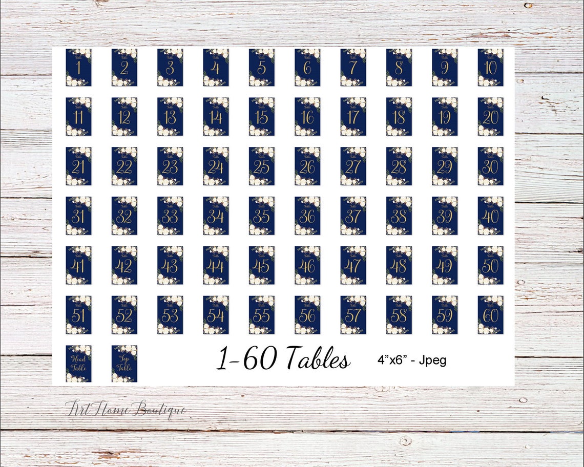 Table Numbers Navy Wedding Table Numbers Floral Table - Etsy