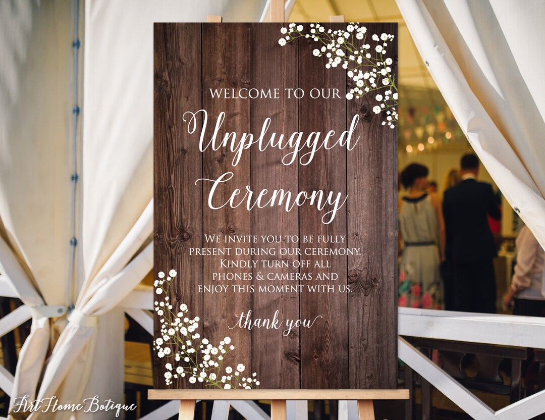 Unplugged Ceremony Sign, Rustic Unplugged Wedding Sign, Baby’s Breath ...